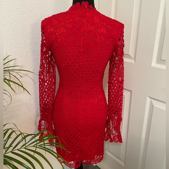 Missguided | Dresses | Missguided Red Lace Cover Dress Long Sleeve ...